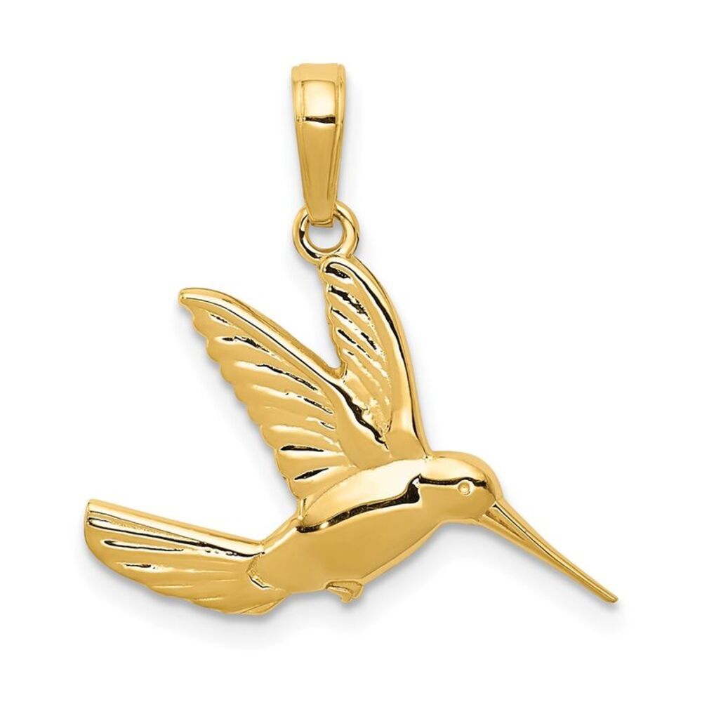 10k Yellow Gold Hummingbird In Flight Pendant - Gem